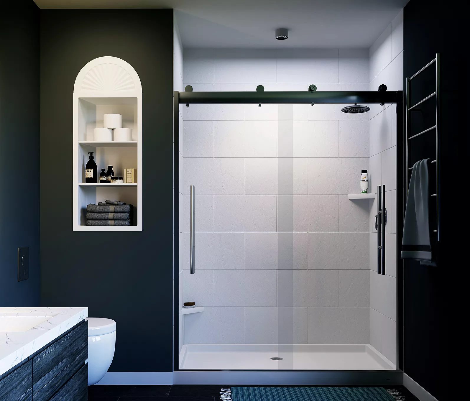 TS-OWC: 13x20 Staggered Stone Shower Wall Panel | Mincey Marble